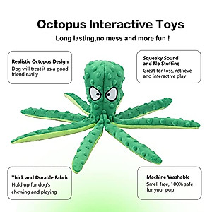 CPYOSN Dog Squeaky Toys Octopus - No Stuffing Crinkle Plush Dog Toys for Puppy Teething, Durable Interactive Dog Chew Toys for Small, Medium and Large Dogs Training and Reduce Boredom, 2 Pack