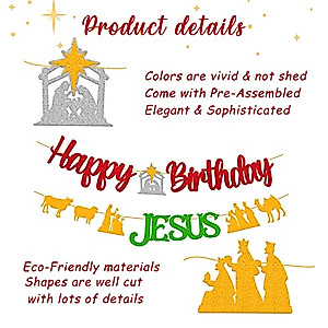 Happy Birthday Jesus Banner for Christian Winter Merry Chritmas Garland Jesus's Bday Party Supplies Gold and Green Decorations