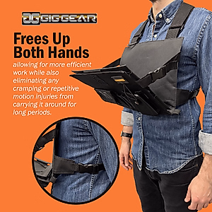 Gig Gear Two Hand Touch Tablet Chest Harness for iPad and Samsung Tablets - Rugged Tablet Carrying Case with Strap and Compartments - Heavy Duty iPad Chest Mount for 12.9 Inch Mobile Device (Black)