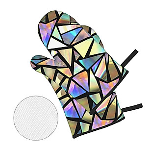Iridescent Bright Triangles Oven Mitts and Pot Holders Set of 4, Oven Mittens and Potholders Heat Resistant Gloves for Kitchen Cooking Baking Grilling BBQ