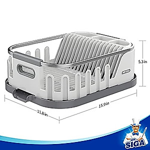 MR.SIGA Dish Drying Rack for Kitchen Counter, Compact Dish Drainer with Drainboard, Utensil Holder and Cup Rack, White
