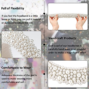Hapdoo White Pearl Headbands for Women Girls, Cute Puffy Padded Headband with Faux Pearl for Wedding Bride Fashion, Wide Thick Beaded Bling Hairbands Hair Hoop Accessories for Birthday