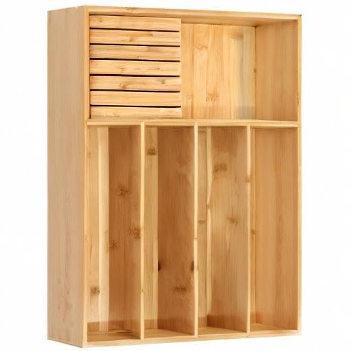 VaeFae Bamboo Silverware Organizer, Utensil Holder for Drawer, Wooden Cutlery Tray with Divider for Kitchen, Flatware Storage and Removable Knife Block, 13 x 17 inches