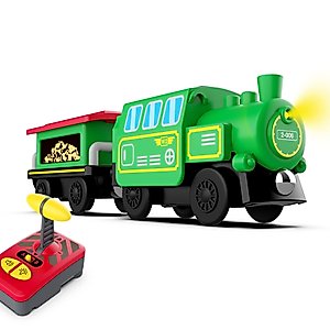 Wooden Train Accessories Battery Operated Locomotive Train, Remote Control Train for Track Set, Powerful Engine Train Vehicles Fit All Major Brands Track Railway System (Battery Not Included)