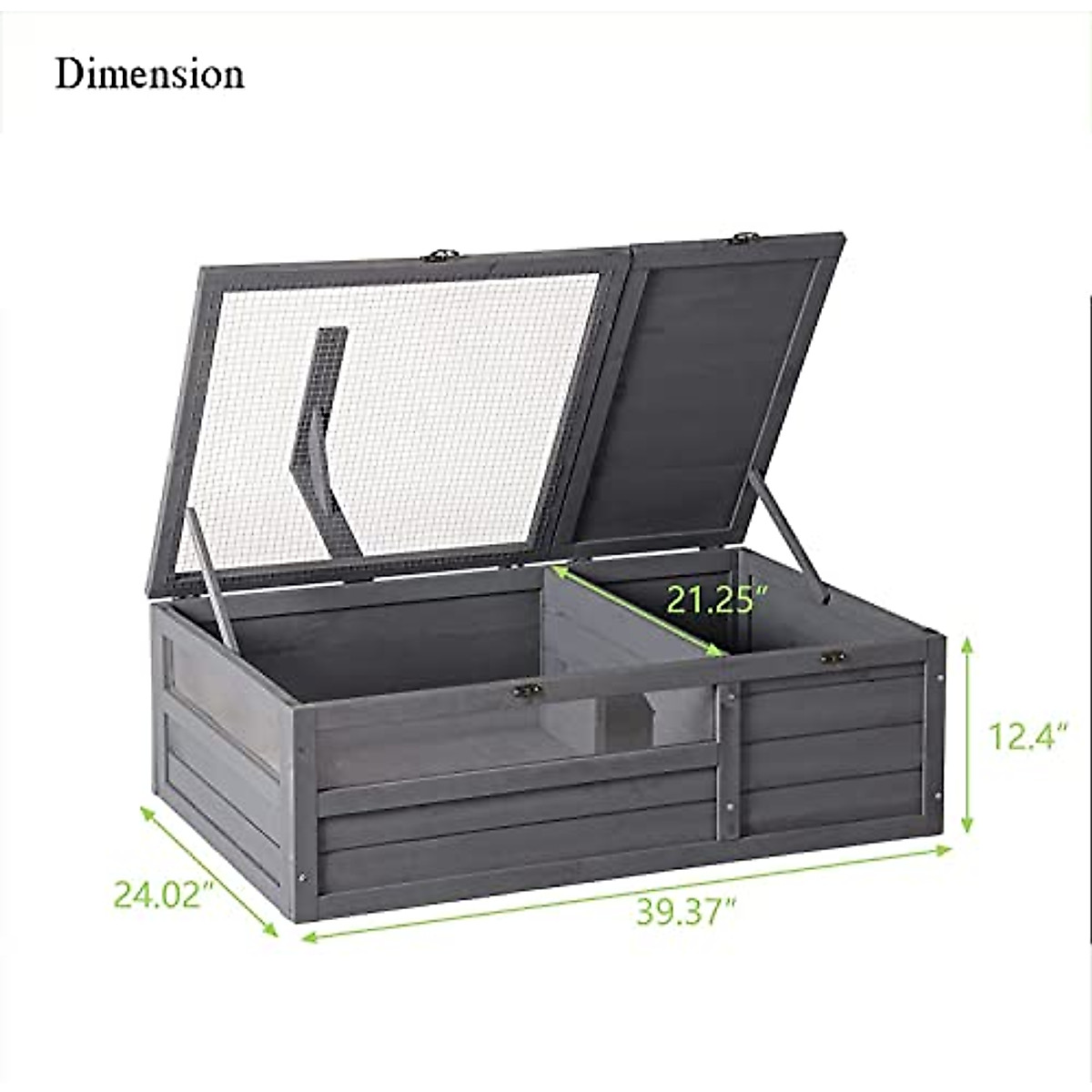 LEISU Wooden Tortoise House with Light Support Frame Lockable Tortoises Enclosure Turtle Habitat with Wire Top and Handle, Outdoor Reptile Cage (Grey)