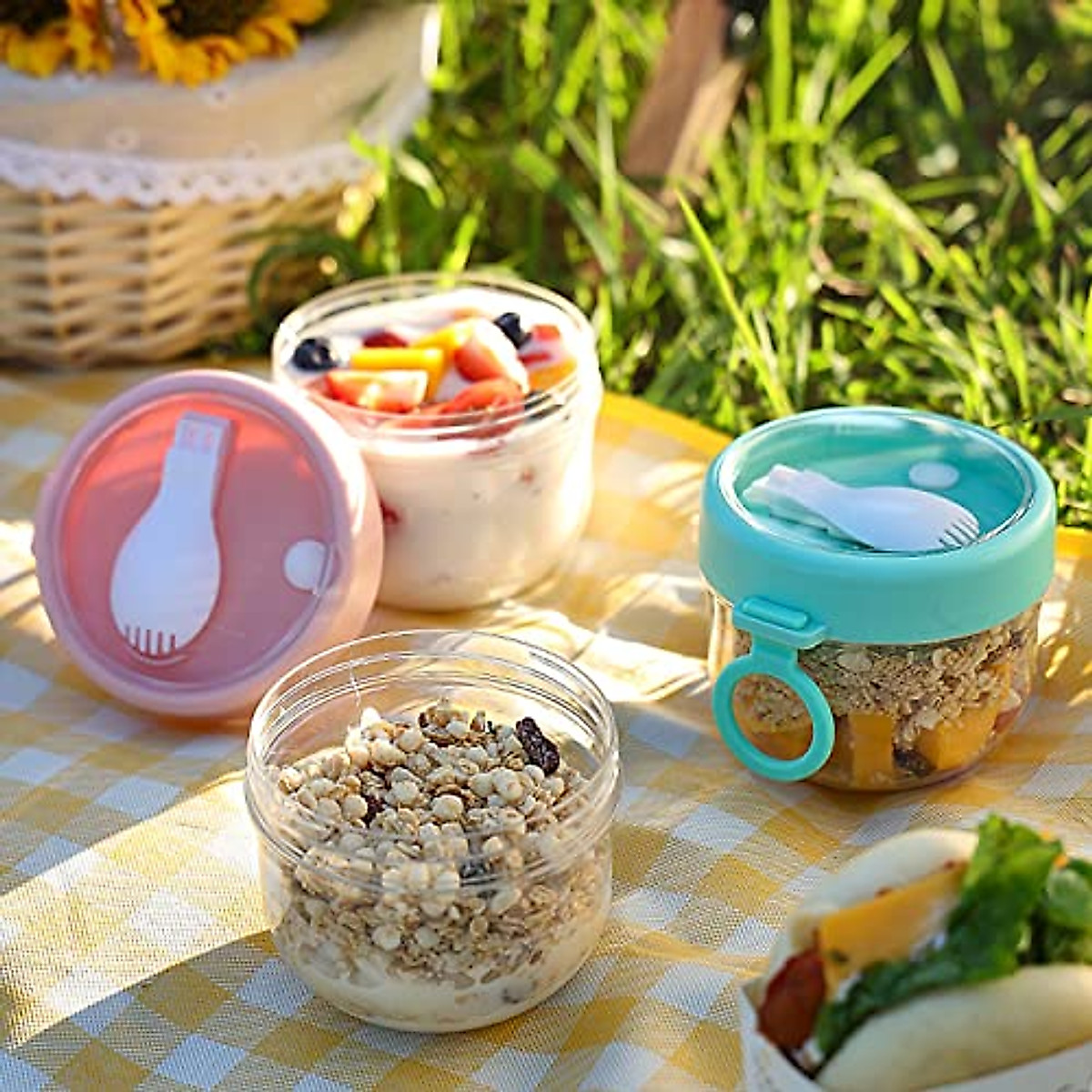 MANMAOHE 3 Pack 20 Oz Overnight Oats Containers with Lids and Spoons Plastic Yogurt Cups Dessert Cups Reusable Snack Containers Food Storage Containers for Cereal On The Go Container