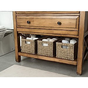 StorageWorks Seagrass Storage Baskets, Rectangular Wicker Baskets with Built-in Handles, Medium, 2-Pack