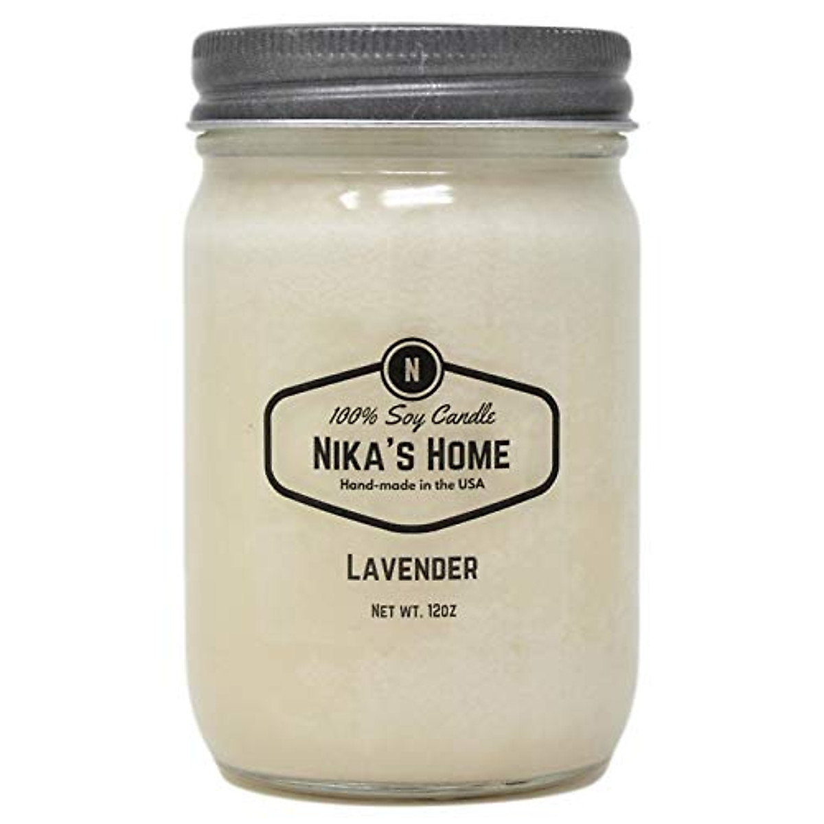 Nika's Home Lavender Soy Candle 12oz Mason Jar Non-Toxic White Soy Candle Handmade, Long Burning 50-60 Hours Highly Scented All Natural, Clean Burning Large Candle Gift Décor