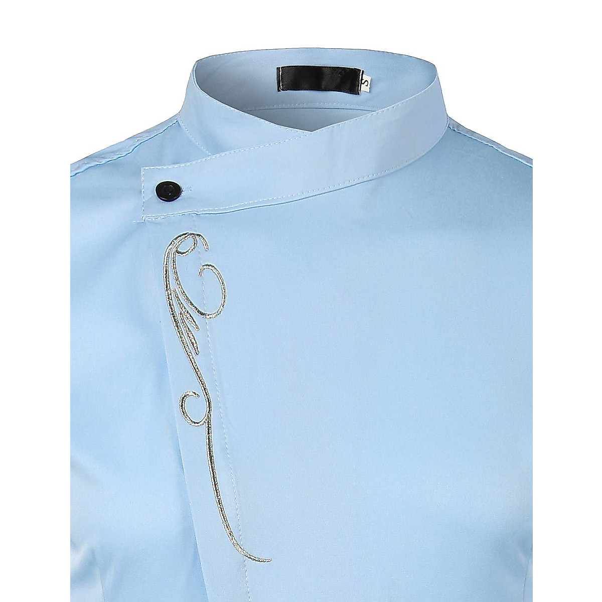 ZEROYAA Mens Hipster Embroidery Slim Fit Long Sleeve Casual Mandarin Collar Dress Shirts Z53 Light Blue Large