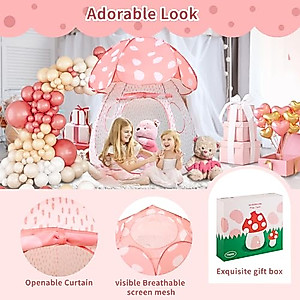 ENCHEAR Kid Play Tent Pop Up Tent Indoor Outdoor Large Space Playhouse for Boys and Girls Foldable Unique Mushroom Tent Patented (43in*57in, Pink Mushroom)