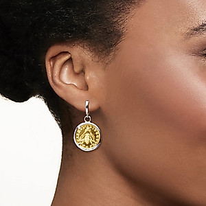 Ross-Simons Italian Replica Lira Bee Coin Drop Earrings in Sterling Silver and 18kt Gold Over Sterling