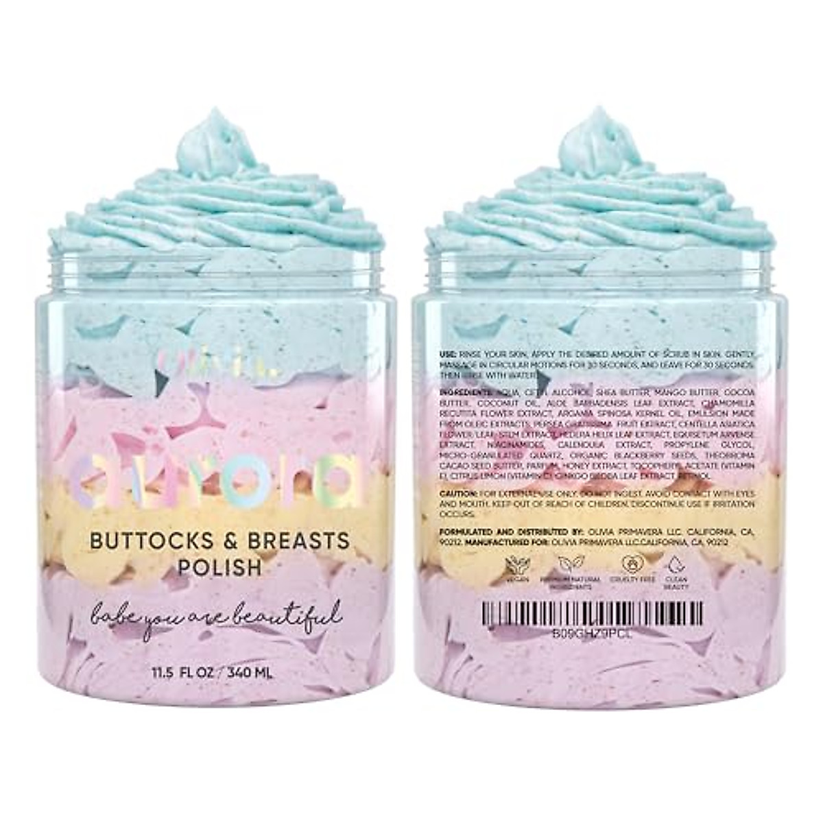 Olivia Beauty Exfoliating Body Scrub for Women - Buttocks & Breasts, All Natural Moisturizing Formula to Smooth, Exfoliate, and Restore Dry, Sensitive Skin - Provides Lasting Care and Pure Grace 10 Oz