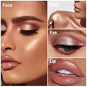 TINTARK 4 inch Supersize Vortex Highlighter Palette for Face Body Cheek,Ultra Shimmer Sparkle Compact,Talc Free,Glow Metallic Glitter Brighten Illuminator,Pink Pearl Powder,Rose Gold,Peach,Champagne