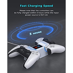 Vivefox Upgraded PS5 Controller Charger, Dual Charging Dock Station for Playstation 5 PS5 Controller with 5V/1.2A Fast Charging Cable, Playstation 5 Charging Station with LED Indicator