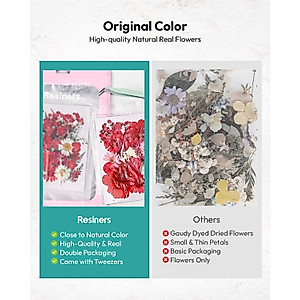 Dried Flowers, Resiners 100 Pcs Pressed Flowers for Craft Red Real Natural Dried Flowers Dry Leaves Kit for DIY Making Crafts Resin Soap Candle Scrapbook Supplies Card Making Jewelry