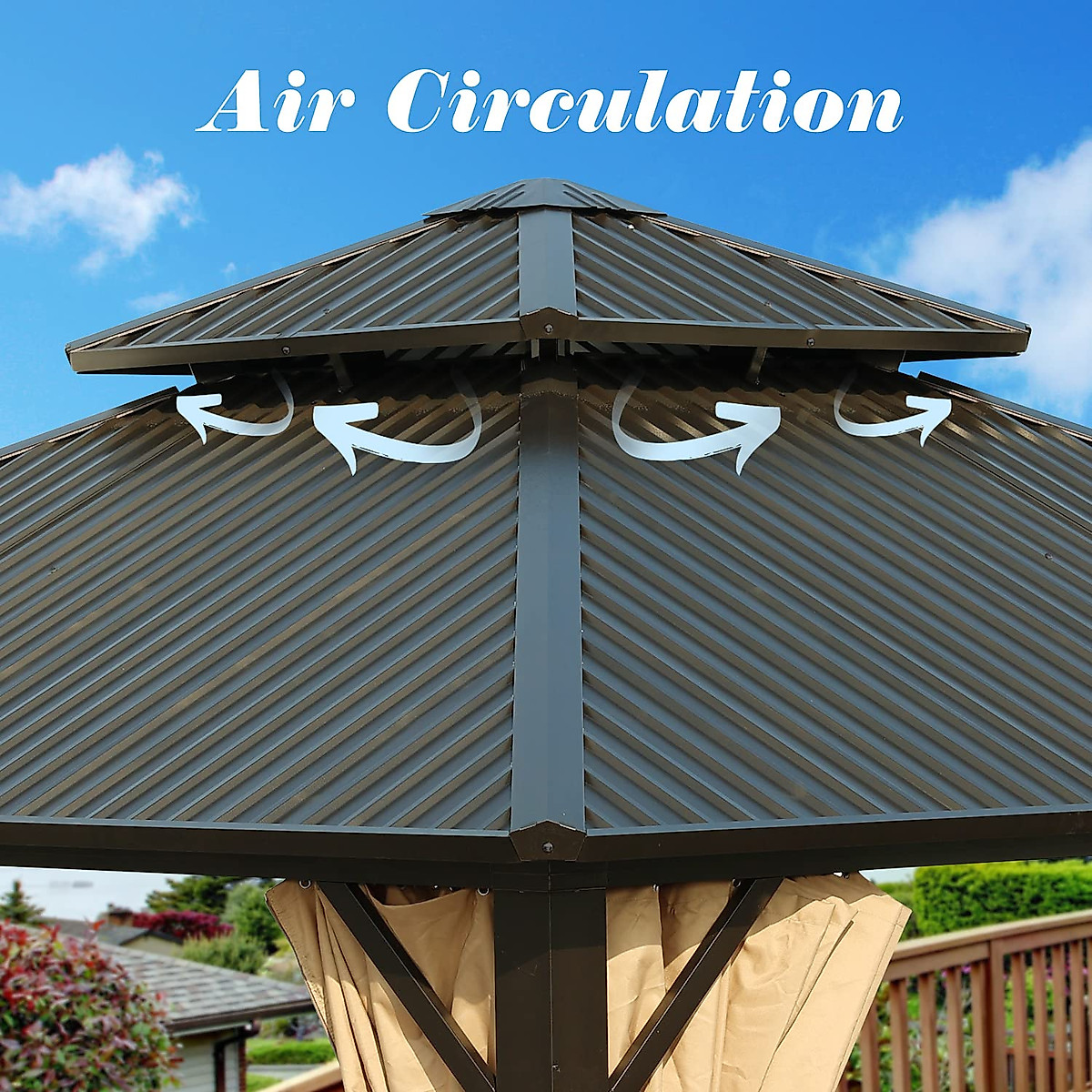 Aoodor 12 x 12 ft. Aluminum Frame Hardtop Roof Gazebo, Outdoor Patio 2-Tier Metal Roof Gazebo with Mosquito Netting and Curtains, Suitable for Patios, Garden and Backyard - Black