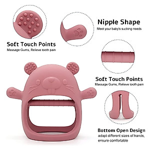 MOMMYS BABY Groundhog Teether Set, Baby Teething Toy, Anti Drop Silicone Mitten Teether, Infant Chew Toy, Teething Pain Relief Toy, Pacifier 2 in 1 |Beige, Dark Pink | Baby Teether Toy
