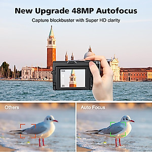 4K Digital Camera with Flash, 48MP Camera for Photography Teens Adults Autofocus Vlogging and YouTube Cameras with Flip Screen, Anti-Shake, 16X Digital Zoom, 32GB Card, Two Batteries, Lanyard