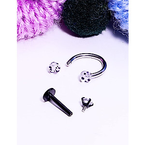 Prjndjw 16g Lip Rings Stainless Steel Horseshoe Labret Monroe Lip Rings Nail Tragus Helix Earrings Studs Ring Medusa Piercing Jewelry 8mm 40 Pcs Glow in the Dark Black