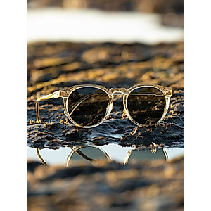 RAEN Ð Remmy Ð Unisex Retro Round Sunglasses UV Protection - Champagne Crystal/Green Polarized Lens (Size 52 MM)