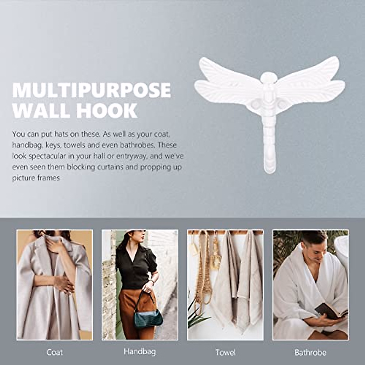 Cabilock 3 Sets Dragonfly Hook Cartoon Wall Hook Coat Hanger Animal Wall Hooks Dragon Fly Coat Hook Decorative Coat Hook Outdoor Decor Key Hanging Hook Hang Towel Clothes Wrought Iron White