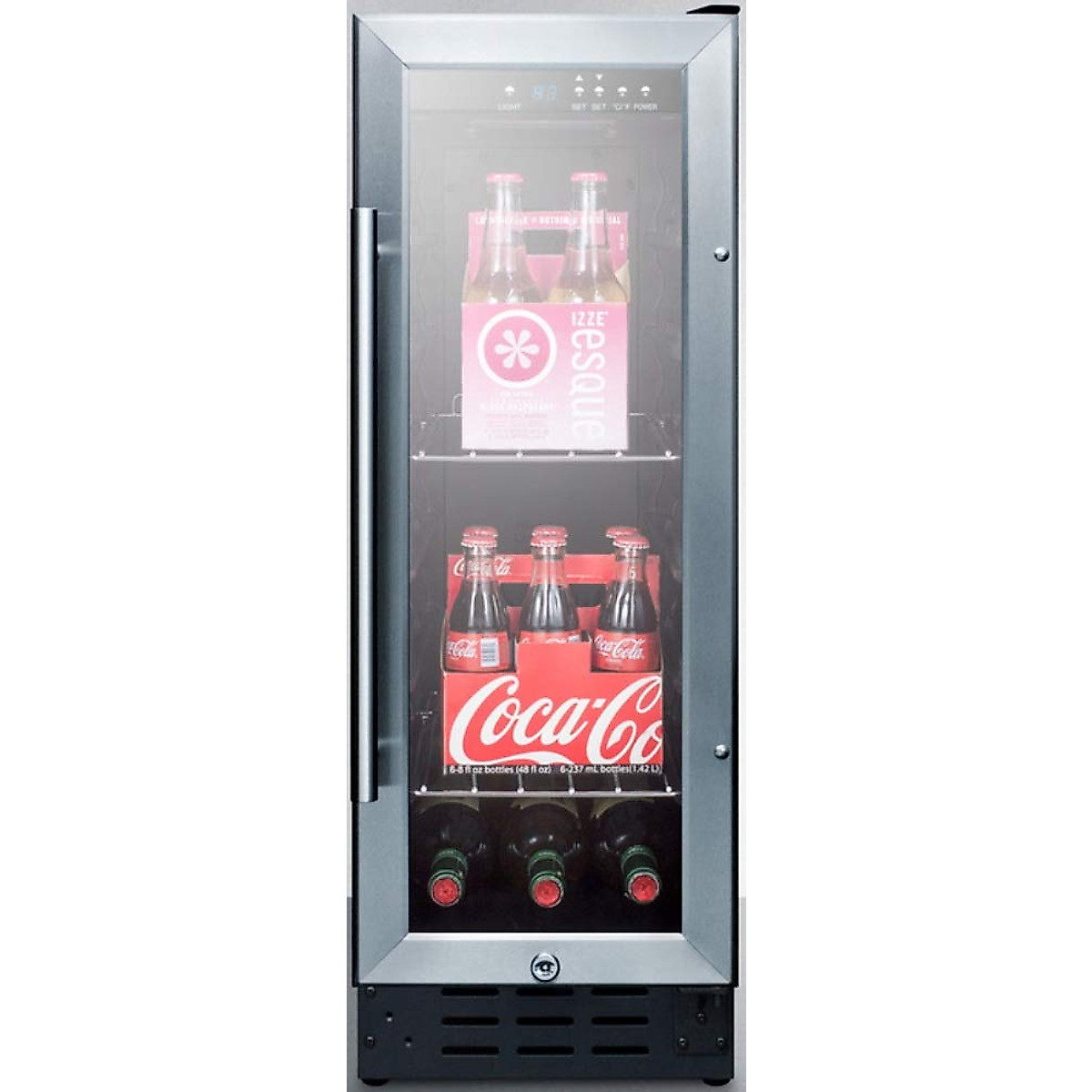 Summit Appliance SCR1225B Built-In 12" Wide Undercounter Commercial Glass Door Beverage Center with Lock, Auto Defrost, Professional Handle, Digital Thermostat, LED Lighting and Black Cabinet