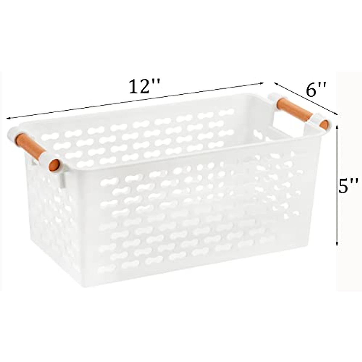 Yesland 6 Pack Plastic Storage Basket, White Organizing Bins Basket with Handles, Sturdy Plastic Closet Baskets Containers for CD, Small Closet Storage in Home Office - 12 x 6 x 5 Inches