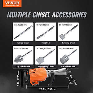 VEVOR Demolition Jack Hammer, MAX 2200W Electric Jackhammer Heavy Duty, 1350 BPM Concrete Breaker 6pcs Chisels Bit Chipping with Case