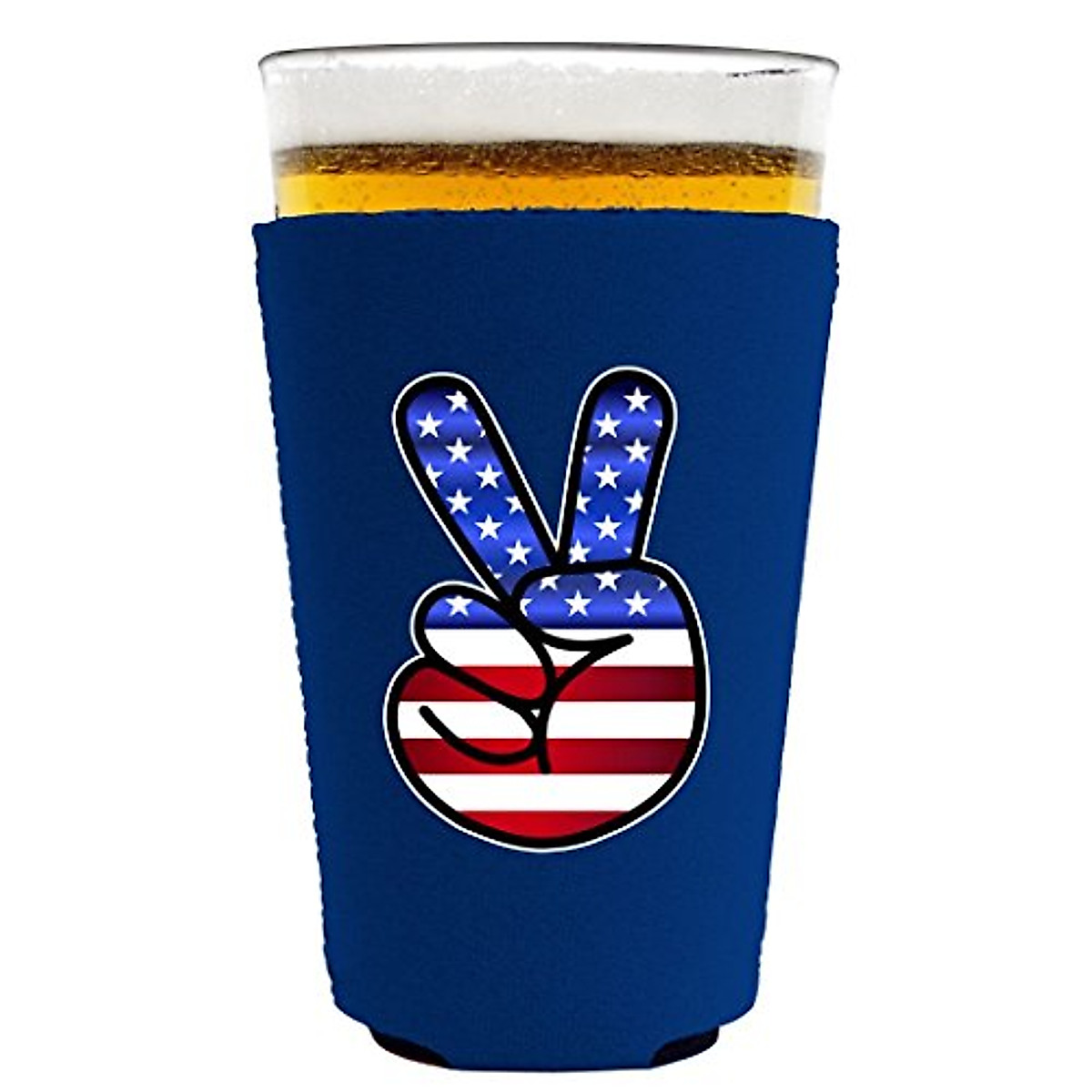 America Peace Sign Pint Glass Coolie (Royal Blue)