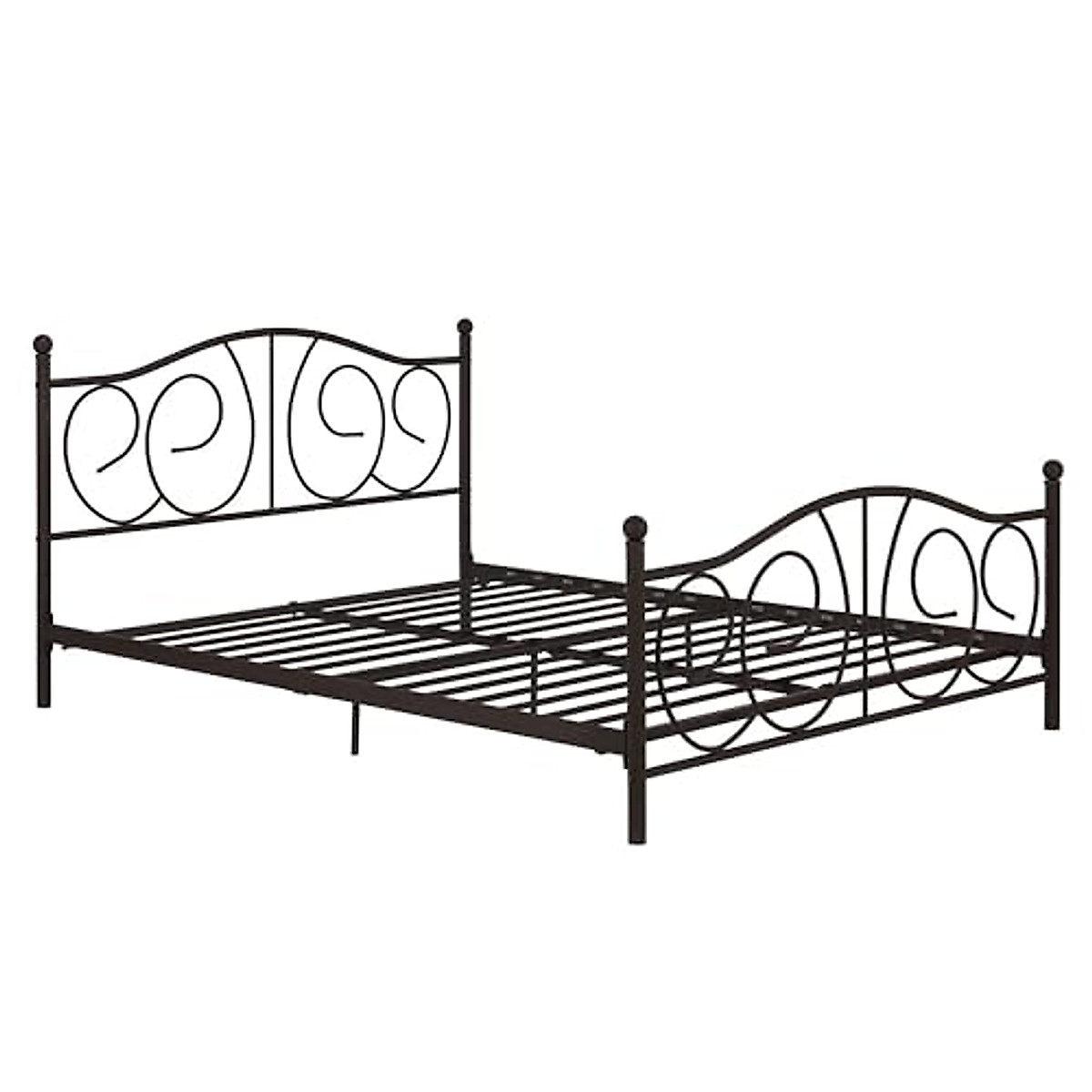 DHP Victoria Metal Platform Bed with Decorative Accent Headboard and Footboard, Adjustable Base Height for Underbed Storage, No Box Spring Needed, Queen, Bronze