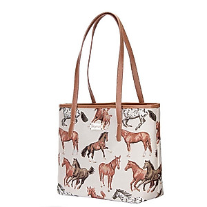 Signare Tapestry Shoulder Bag for Woman Travel or Work Tote Bags for Women In Running Animal Horse Design|COLL-RHOR