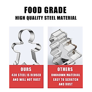 16 Pcs Christmas Cookie Cutters Winter Set with Decorating Instructions Stainless Steel Gingerbread Man Tree Snowflake Candy Cane Santa Snowman And More