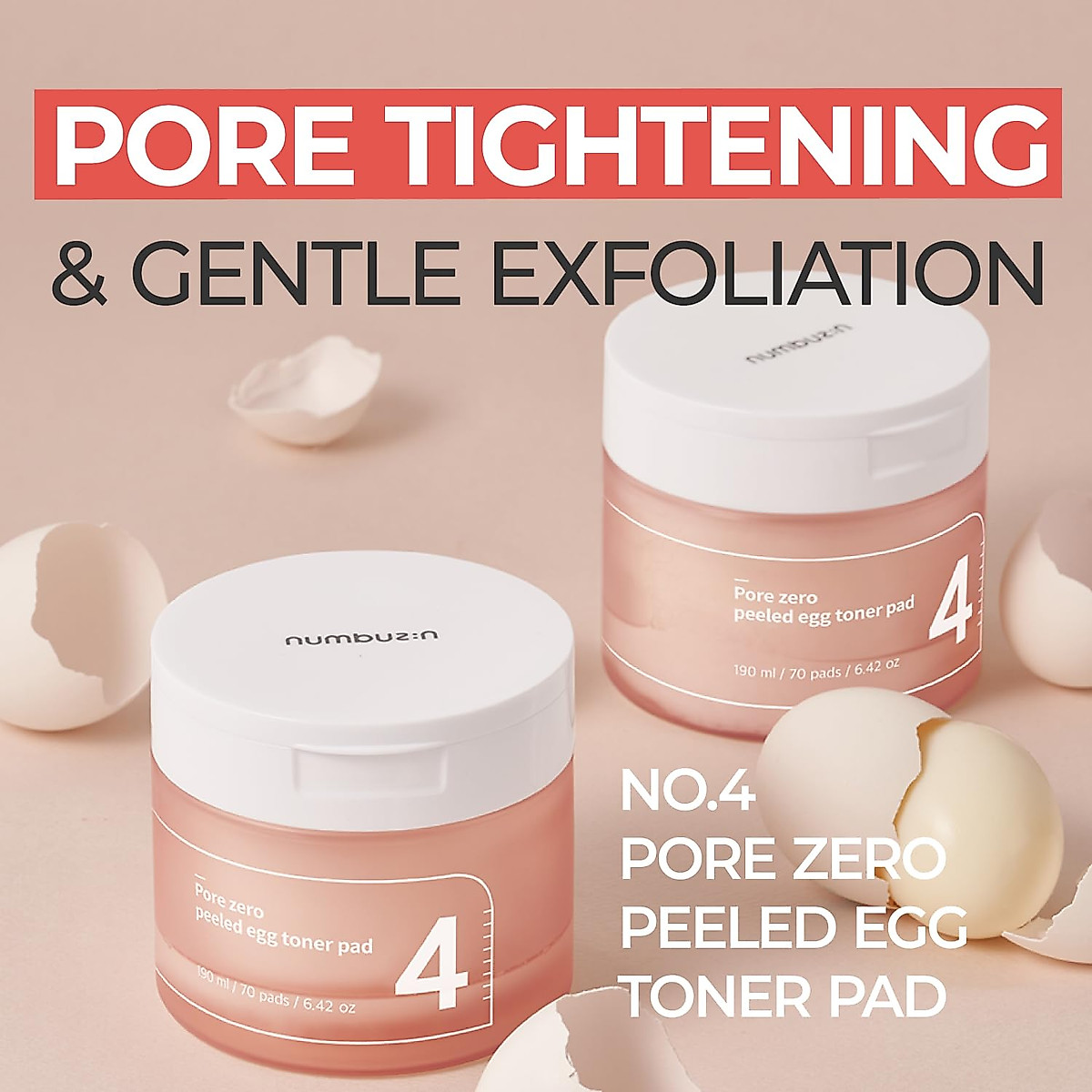 numbuzin No.4 Toner Pads | Pore Zero Peeled Egg Toner Pad | Gentle Exfoliator, PHA, LHA, Makeup Skin Prep, Panthenol | Korean Skincare for Face | 70 Pads/6.42 fl. oz.