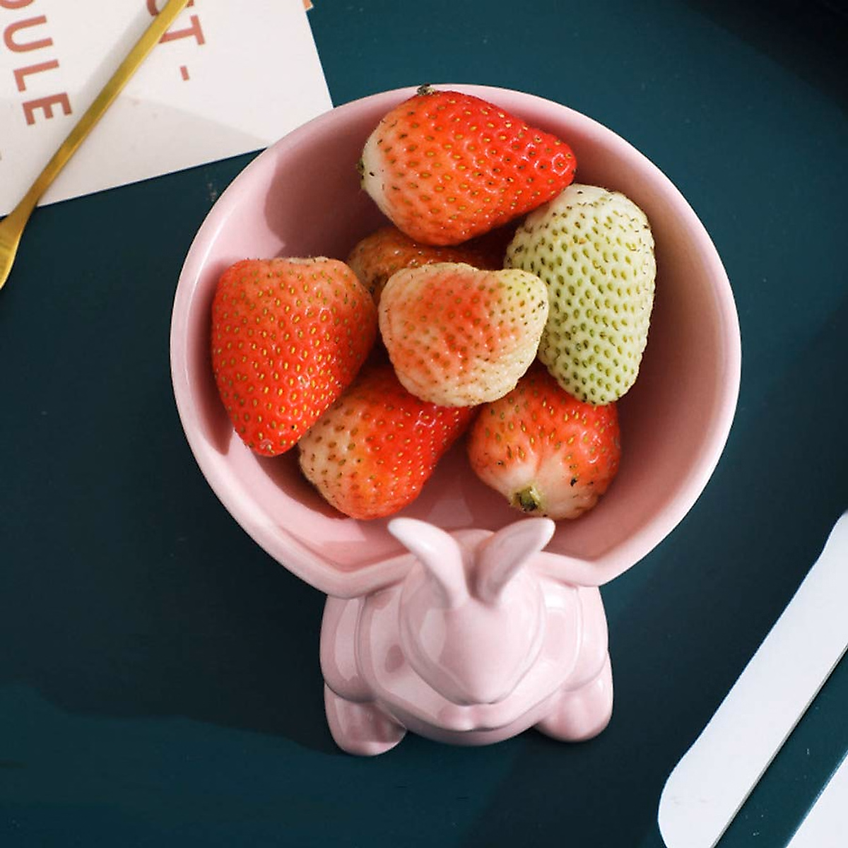 DOITOOL Easter Bunny Candy Dish Ceramic Easter Candy Bowl Snack Serving Bowl Fruit Salad Dessert Bowl Easter Bunny Home Decoration (Random Color)