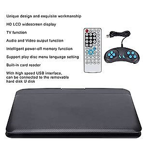 Zunate 12" Portable DVD Player, Small TV Player with 270° Rotation Screen, LCD Wide Screen Display Mobile DVD Player for Home, Office, Car (Black)