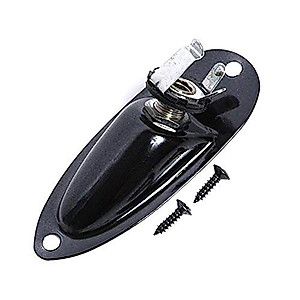 Musiclily Boat Style 1/4" Loaded Guitar Output Mono Jack Plug Socket Plate for Fender Strat Stratocater Electric Guitar, Black(Pack of 2)