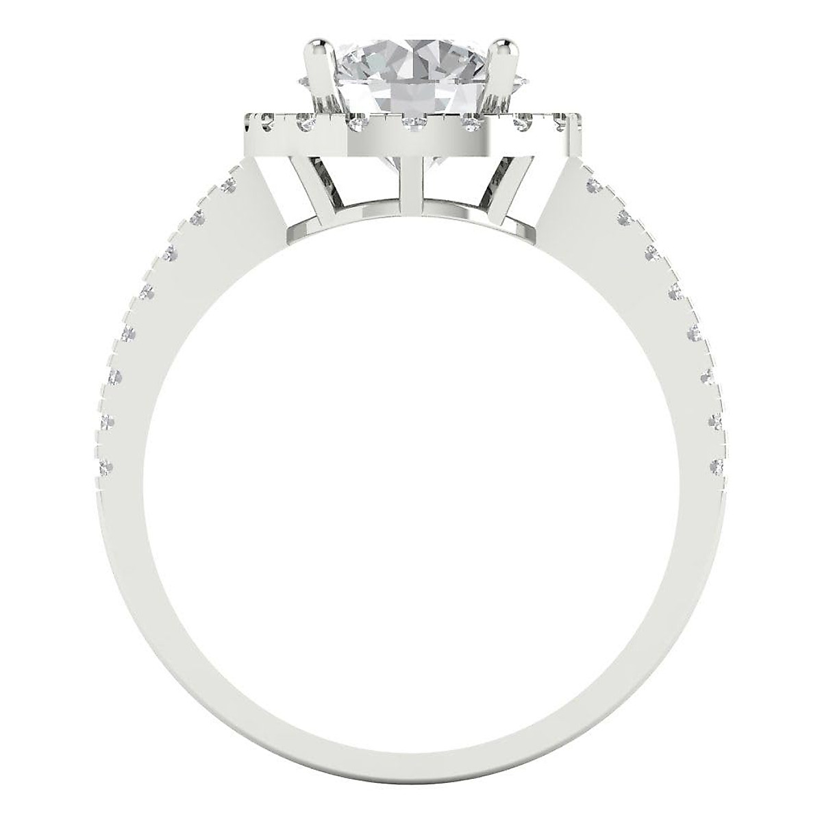 Clara Pucci 1.79ct Round Cut Solitaire halo Lab Created White Sapphire Designer Wedding Bridal art deco Anniversary Ring 14k White Gold 7