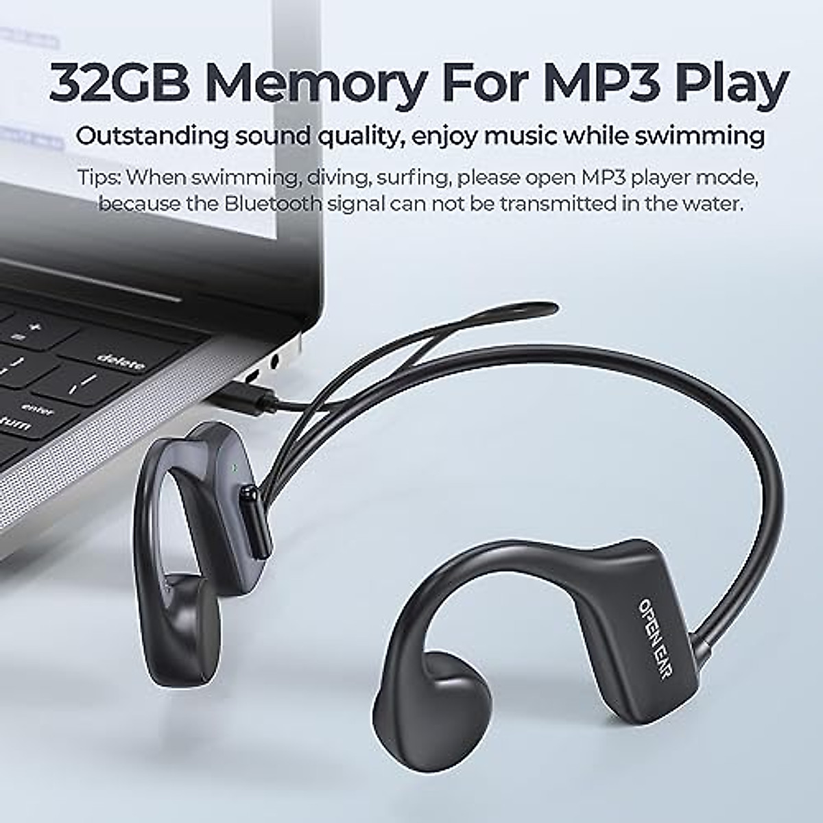 BEARTAIN Swimming Headphones, Bone Conduction Headphones IP68 Waterproof Wireless Bluetooth 5.3 Earphones Open Ear Sports Headset Built-in 32GB Memory with MP3 Player for Swimming,Running,Hiking