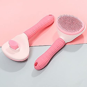 Self-Cleaning Slicker Brush Comb - Best Pet Cat Dog Grooming Long Short Hair - Shedding Loose Undercoat Tangled Haired Removes Tool - Pink