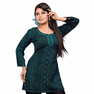 Indian Short Kurti Top Tunic Printed Women's India Clothes (Green, 5XL)