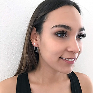 Sterling Silver Moon and Star Earrings - 925 Silver Double Piercing Earrings Set - Chain Earrings for Women - Second Piercing - Two Holes - Austin Down to Earth