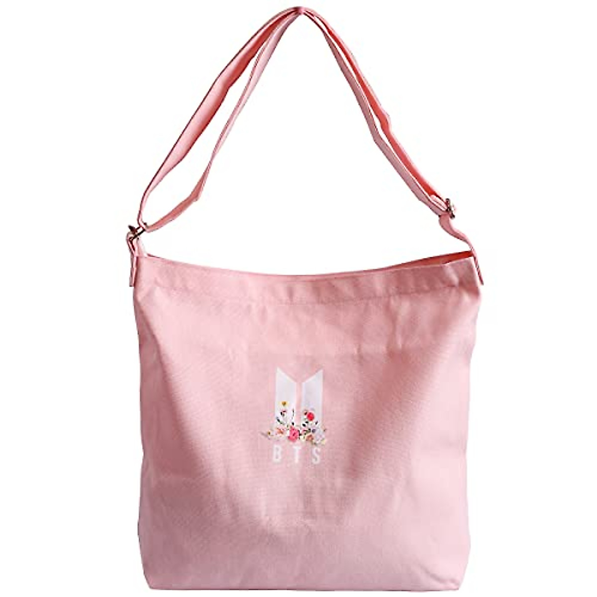 Kpop BTS Merchandise Canvas Shoulder Bag, Hobo Crossbody Handbag Casual Tote for Army Gifts Pink