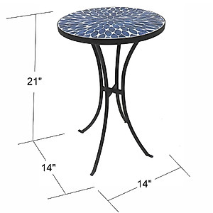 Hotity Outdoor Mosaic Side Table, 14 Inch Round Concrete Tile Top, Patio End Table for Bistro Coffee Table