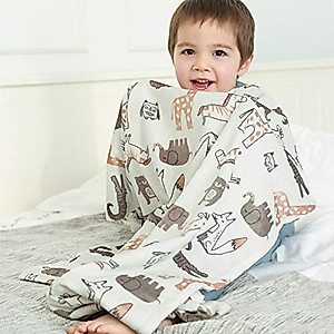 BORITAR Baby Blanket Soft Minky with Double Layer Dotted Backing, Lovely Animals Printed 30 x 40 Inch Receiving Blanket