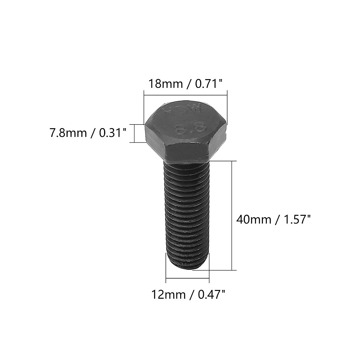 Aicosineg 5Pcs M12 x 40mm Carbon Steel Grade 8.8 External Hex Head Screw Bolts Metric Thread Hexagon Bolts Fastener Hex Bolts for Home Office Hardware Furniture Machinery Black
