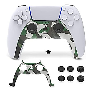 BEJOY PS5 Controller Faceplates Accessories with 6 Thumbs Grips, Replacement Decoration Controller Shell for Playstation 5 DualSense Controller (Camouflage Green)