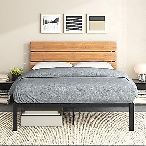 ZINUS Paul Metal and Bamboo Platform Bed Frame, Wood Slat Support, No Box Spring Needed, Easy Assembly, Queen
