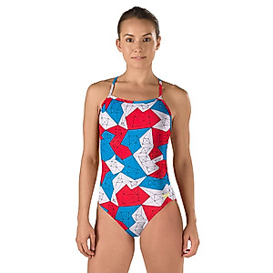 Speedo Printed One Back Endurance Lite (8 Styles),Blue/Red (992),32