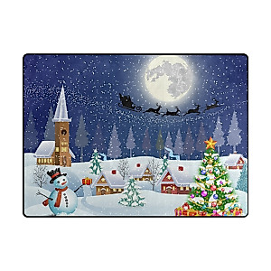 My Daily Christmas Tree Snowman and Santa Area Rug 4'10" x 6'8", Living Room Bedroom Kitchen Decorative Unique Lightweight Printed Rugs
