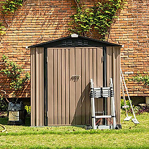 Catrimown Backyard 6x4 Storage Sheds, Galvanized Steel Outdoor Storage Shed with Air Vent and Lockable Door, Gable Roof Patio Storage Shed & Outdoor Backyard Storage Brown